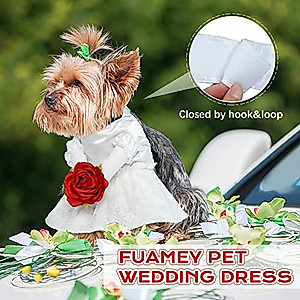 FUAMEY Dog Wedding Dress,Pet Costumes Evening Dresses Tutu Shirts,Puppy Girl Bride Skirt Holding Flowers Clothing,Fancy Luxury Rose Lace Dog Cat Bridesmaid Attire,Pet Sweet Formal Apparel Outfit White