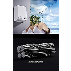 ELLO&ALLO Adhesive Retractable Clothesline with Adjustable Stainless Steel Rope String Hotel Indoor Clothes Dryer, Wall Mounted Shower Drying Line for Bathroom, 13.8 Feets (White)