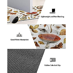 Gogobebe Super Absorbent Diatom Mud Mat Fall Thanksgiving Mushroom Retro Rustic Floral Botanical Leaves Quick-Drying Thin Bath Mat Non-Slip Bathtub Mat Anti-Skid Rubber Bathroom Shower Mat 16x24in