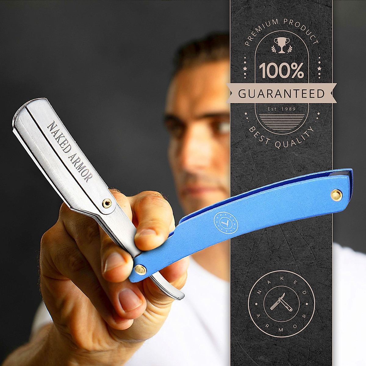 Best Shavette Straight Razor - Replaceable Blade Straight Razor, Metal Handle Shavette, No Stropping or Honing Needed, Great For Beginners, Starter Blade, Hygienic, Close Shave, Leather Case (Blue)