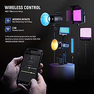 NEEWER MS60B LED Video Light 2.4G/APP Control, 65W Metal Mini Compact COB Continuous Output Lighting Spotlight 2700K-6500K, 40000lux@1m, CRI 97+/TLCI 98+, 12 Effects, PWM Dimming, Bowens Mount, Silver
