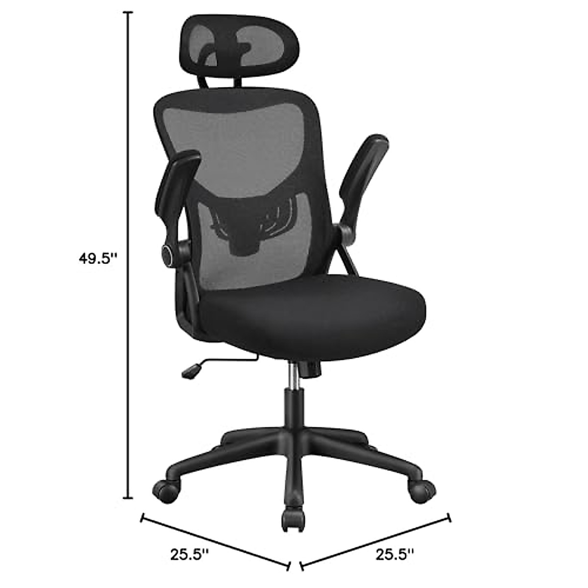Topeakmart Mesh Office Chair Computer Desk Chair with Folding Padded Armrests and High Back Adjustable Headrest Ergonomic Task Chair with Movable Lumbar Support for Work Home and Study, Black