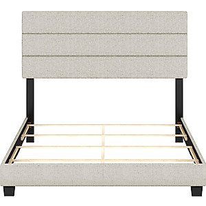 Boyd Sleep Ravenna Upholstered Platform Bed Frame Mattress Foundation with Tri-Panel Headboard and Strong Wood Slat Supports: Linen, White, Full
