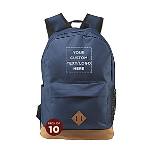 DISCOUNT PROMOS Custom Multipurpose Laptop Backpacks Set of 10, Personalized Bulk Pack - Lots of Features for Everyday Use, Perfect for Students,Employess, Businessman - Blue