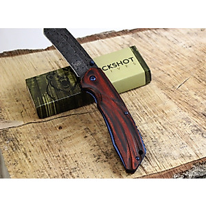 Buckshot Knives PBK220 Thumb Open Spring Assisted Tanto Cleaver Classic Wood Handle Pocket Knives (PBK220DS)