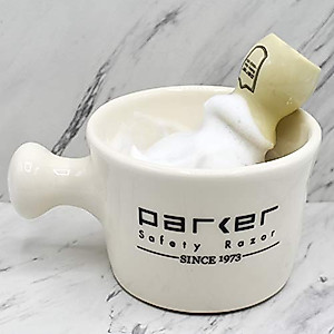Parker Deluxe Stoneware Apothecary Shaving Mug – for use with up to 3” Shave Soaps and Lathering Shave Creams – Handmade in The USA (Ivory)