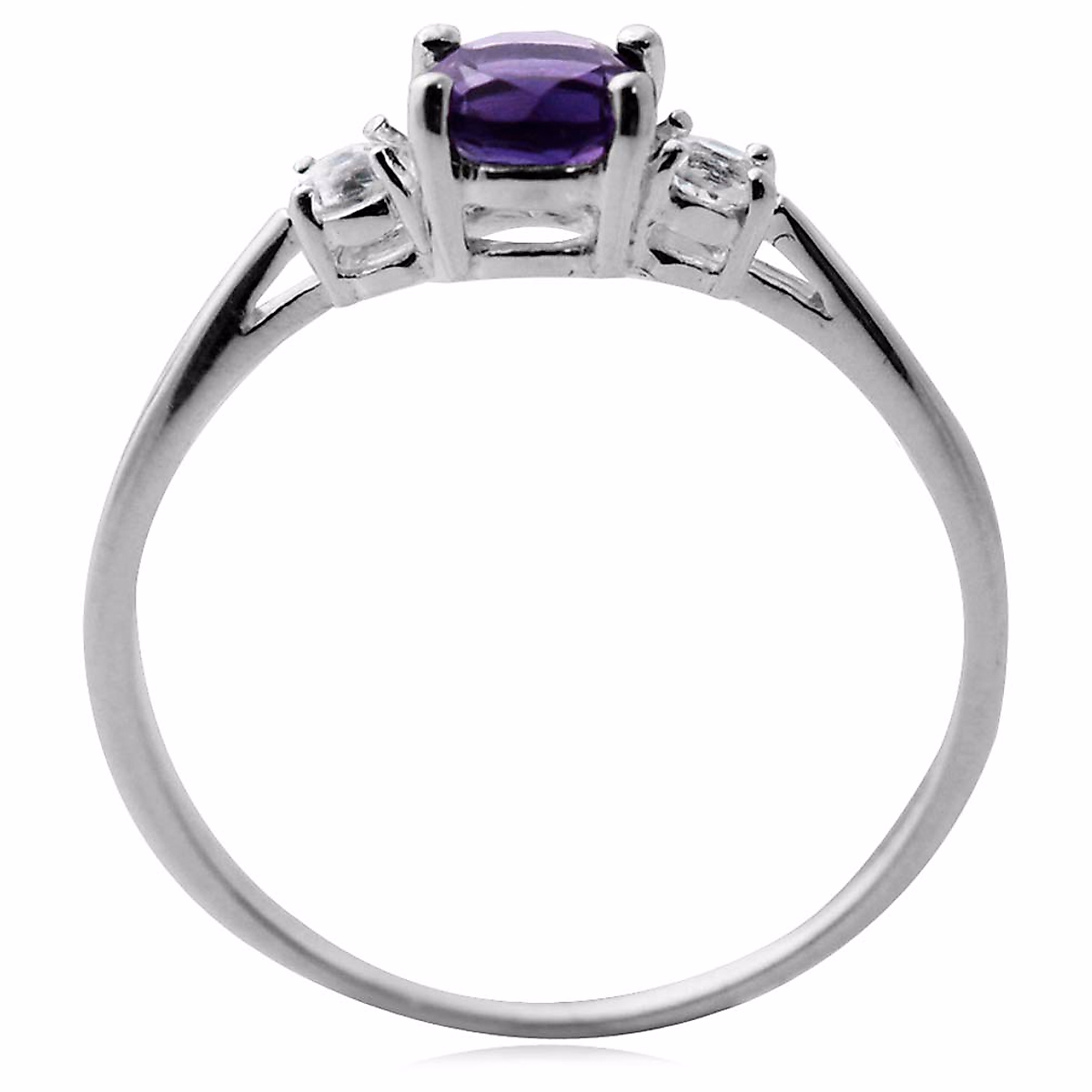 Silvershake Petite Natural African Amethyst and White Topaz 925 Sterling Silver Ring Size 4