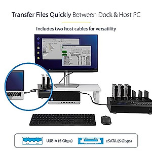 StarTech.com 6-Bay Hard Drive Duplicator/Eraser, Standalone 1:5 HDD/SSD Cloner/Copier, USB 3.0/eSATA to SATA Docking Station, Disk Sanitizer/Wiper, DOD Erasing, Cloning Toolless Device (SATDOCK5U3ER)