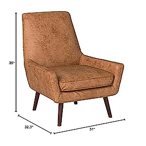 Amazon Brand - Rivet Jamie Leather Mid-Century Modern Low Arm Accent Living Room Chair, Cognac Leather, 31"W