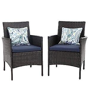 MFSTUDIO Patio PE Rattan Chairs Set of 2, Outdoor Patio Wicker Chairs - Metal Frame, Waterproof Cushions and Removable Covers, 350lbs