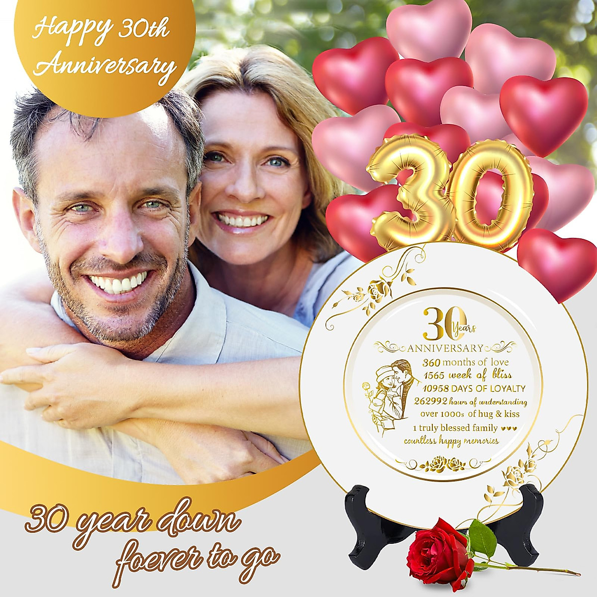SHUNNIUB 30th Anniversary Plate, Meaningful Pearl Anniversary Wedding Gifts for Couple Parents to Celebrate 30th Wedding Anniversary, 9" x 9"