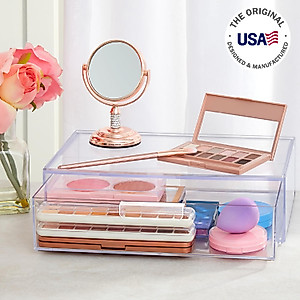STORi Audrey Stackable Clear Plastic Organizer Drawer | 12-Inches Wide | Organize Eyeshadow Palettes, Cosmetics, and Beauty Supplies on a Vanity | Made in USA