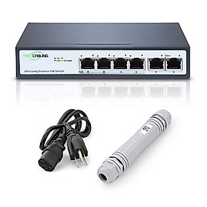 1500ft Long Range PoE+ Switch, PoE Extension with Continuous Run of cat5e/cat6, Fast Ethernet 10/100Mbps, 30W IEEE802.3at/af