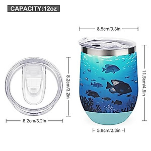 OPTKSNCU 304 Stainless Steel Insulated Cup with Lid, Fish Hover in The Sea Print Durable, And Easy to Clean – Ideal for Home, Office, And Gift Giving