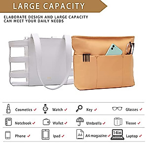 Leather Tote Bag for Women, Two Piece Set Singly Detachable Beach Bag with Purse Organizer Insert