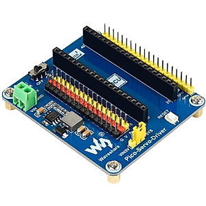 Servo Driver Module for Raspberry Pi Pico, Up to 16-Channel Servo/PWM Outputs, 16-bit Resolution for Each Channel,Onboard Standard Servo Interface to SG90/MG90S/MG996R,etc.