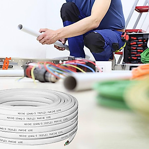 12 Gauge Marine Wire 12/3 12AWG Marine Grade Wire Triplex Tinned Copper Boat Cable,12 Gauge OFC Oxygen Free Copper Cable for Automotive RV Boat Speaker Solar Outdoor - 50ft