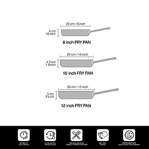 Cook N Home Nonstick, 10,12 inch 3 Piece Frying Saute Pan Set with Non-Stick Coating Induction Compatible Bottom, 8"/10"/12", Black