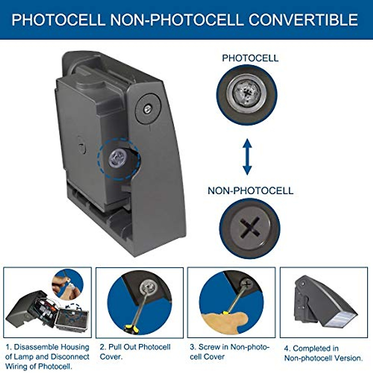 DAKASON (2 Pack) 30W LED Wall Pack, Dusk-to-Dawn Photocell, Adjustable Head, Full Cut-Off Security Light, 5000K 3300lm Replaces 100-150W HPS/HID IP65 Waterproof Outdoor Lighting Fixture, ETL Listed