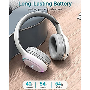 Jassco Wireless Headphones, Noise Cancelling Over-Ear Bluetooth Headphone with Microphone, 54H Playtime, HiFi Stereo, Deep Bass Foldable Wireless Headset with Soft Earmuffs for Travel/Work- White