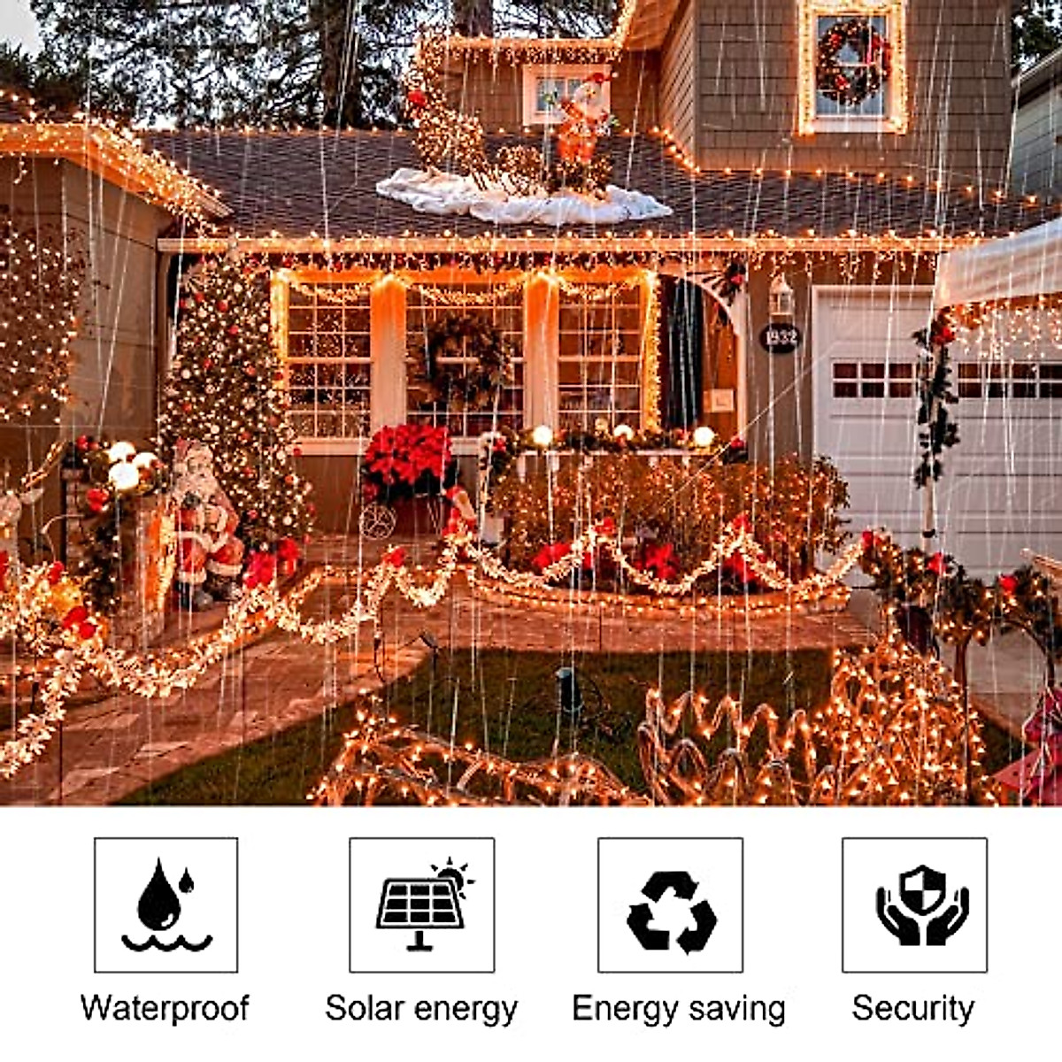 kemooie 2 Pack 100 LED Orange Solar Halloween Lights, 8 Twinkle Modes Waterproof Upgraded Solar Powered Fairy Lights, for Outdoor Garden Patio Christmas Halloween Decorations (Orange)