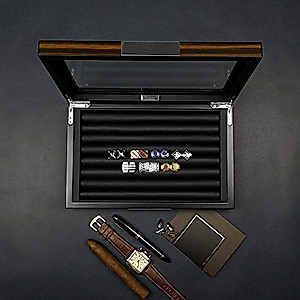 Lifomenz Co Wood Cufflink Box with Glass Window Cufflink Display Case Ring Organizer and Cufflink Box for men Hold 36-46 Pairs