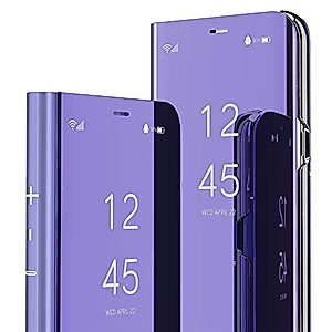 ISADENSER Huawei P40 Lite Case Huawei Nova 7i Case for Women With Clear View Flip Plating Mirror Makeup Glitter Slim Shockproof Full 360 Body Protective Mirror Case for Huawei P40 Lite Mirror Purple