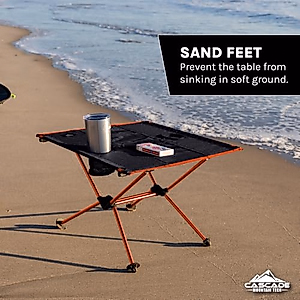 Cascade Mountain Tech Ultralight Camp Table - Lightweight for Backpacking, Camping, Sporting Events, Beach, and Picnics with Carry Bag - Black/Orange
