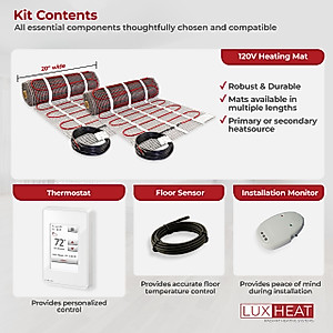 LuxHeat 150 Sqft Mat Kit (120v) Electric Radiant Floor heating System for Under Tile & Laminate. Underfloor Heating Kit Includes Heat Mat, Alarm & OJ Microline WiFi Programmable Thermostat with GFCI