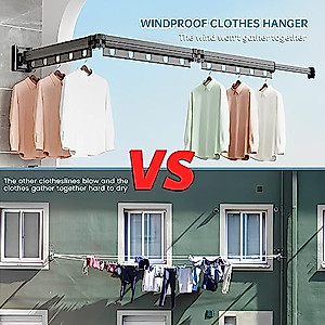 AEVXKHI Retractable Clothes Drying Rack Wall Mounted Clothes Hanger Rack Space Saver Wall Laundry Drying Rack Rustproof Collapsible Clothes Rack for Balcony Patio (2-fold)