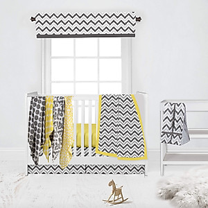 Bacati - Yellow/Grey Ikat Chevron Muslin 10 Pc Neutral Crib Set with 4 Muslin Swaddling Blankets for US Standard Crib