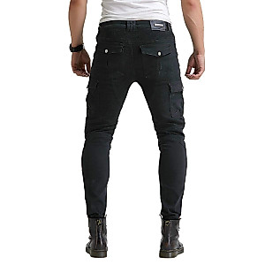 Men's Motorcycle Riding Pants Denim Jeans Protect Pads Equipment with Knee and Hip Armor Pads VES6 (Black, XL=34)