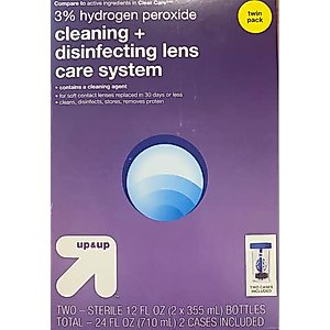 Up&Up Cleaning and Disinfecting Lens Care system 3% Hydrogen Peroxide Solution 2x12 Fl Oz Includes 2 Contact Cases