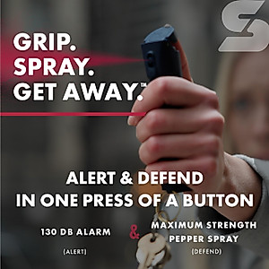 SABRE 2-in-1 Pepper Spray + Personal Alarm, Alert & Defend with One Press or Use Alarm Only, Fast Flip Top Safety with Finger Grip & Tuck-Away Keyring, Maximum Police Strength, UV Marking Dye & 130dB