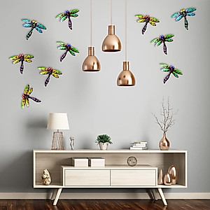 8Pcs Metal Dragonfly Insect Wall Decor - Wall Sculpture Hanging Dragonfly Metal Wall Art Garden Decor for Porch Yard, Living Room - Indoor Outdoor Gift Wall Sculptures Art