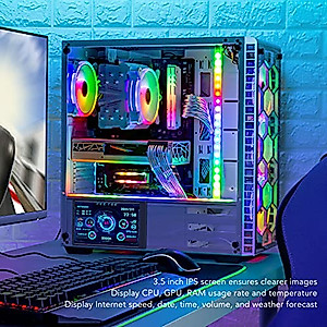 Computer Temp Monitor, Mini Size Energy Saving 3.5in Adjustable Brightness USB Mini Screen Various Functions Eye Protection for Company (with Motherboard Line)