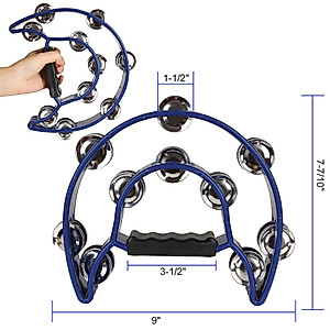 FengWu 4 Pack 9" Half Moon Handheld Tambourine Metal Jingles Tambourines for adults - Double Row, Plastic Musical Percussion Tambourines Music Rhythm Tambourine (Multicolor)