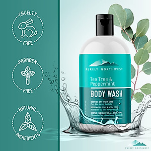 Purely Northwest Tea Tree Body Wash for Men and Women – Natural Tea Tree Oil Body Cleanser for Odor, Skin Irritations, Hydrating Shower Gel for Sensitive Skin, Gentle and Refreshing Body Wash