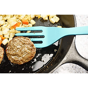 RSVP International Silicone Flexible Fork, Turquoise, 11" | Mixes Ingredients, Mashes Food, Whisks Eggs, & More | Dishwasher Safe & Heat Resistant | Baking, Serving, Mixing Made Easy