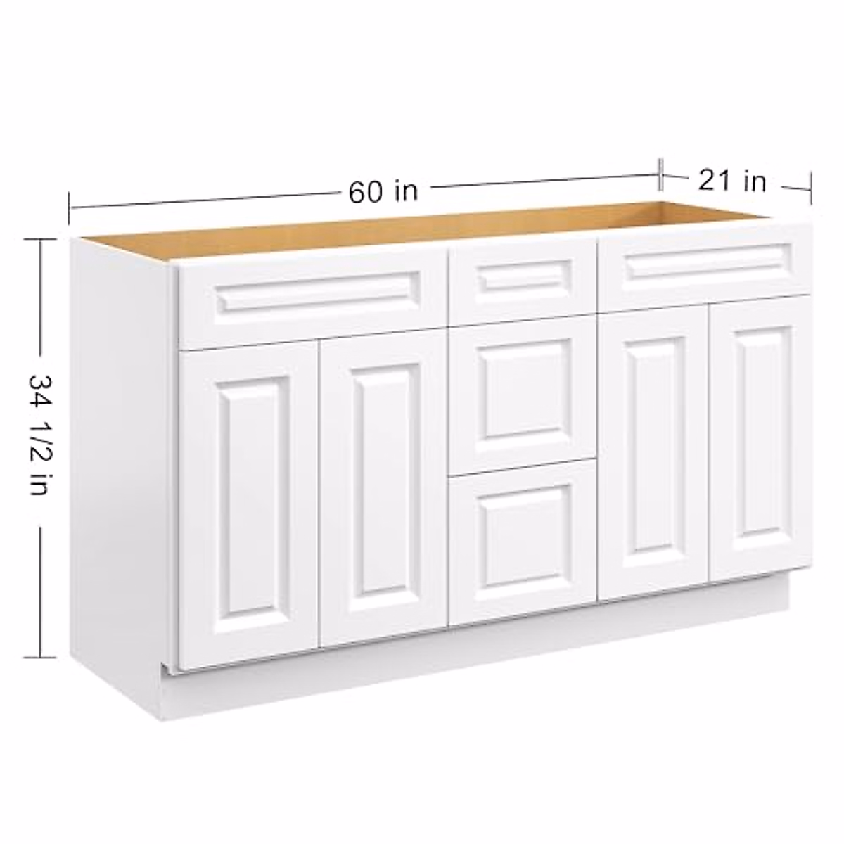 ROOMTEC 60" Assembled Double Sink Bathroom Vanity Base Cabinet with Drawers and Soft-Close Doors, Large Capacity Storage for Laundry, Kitchen, Shower & Utility Rooms
