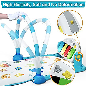 UNIH Baby Gym Play Mat, Kick and Play Piano Gym with Water Mat, Tummy Time Mat, Musical Light Activity Center for Infants Toddlers, Birthday Gift Play Mat for Newborn