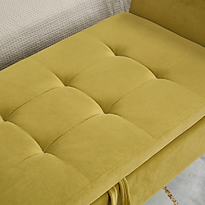 Homaddition Storage Ottoman Bench, 51.5" Upholstered Velvet Storage Bench with Curved Armrest & Solid Wood Leg, End of Bed Bench with Storage Queen Size for Bedroom Living Room Entryway (Olive Green)