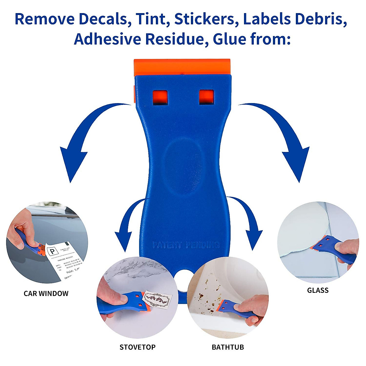 Plastic Razor Blade Scraper, 2 Pack Razor Scraper with 120 Pcs Razor Blades for Removing Glue, Sticker, Decals, Tint from Car Window and Glass(Blue)