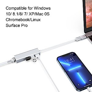 USB to Ethernet Adapter, 3 USB 3.0 Ports with RJ45 Gigabit Ethernet Adapter, USB 3.0 Hub and 1000Mbps Network Adapter Support Windows, Chromebook, Mac, Linux (USB C Adapter Included)