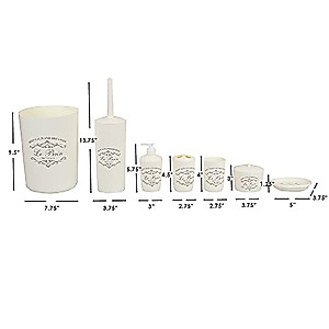 7-Piece Paris Bathroom Set (Beige), By Home Basics | Made From Plastic | Includes Tumbler, Toothbrush Holder, Soap Dish, Lotion Dispenser, Cotton Ball Holder, Toilet Brush Holder, and Wastebasket