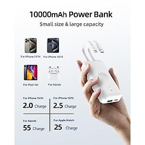 10000mAh Portable Apple Watch Charger,Mini Wireless Charger for iWatch,Fast Charging Power Bank with Built in Cable, Compatible with Apple Watch Series 9/Ultra/ 8/7/6/Se/5/4/3/2/iPhone/Samsung
