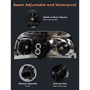 Avsty Headlights Assembly for Freightliner Century 2004 2005 2006 2007 2008 2009 2010 2011 2012 2013 2014 2015 Headlamp(Chrome)