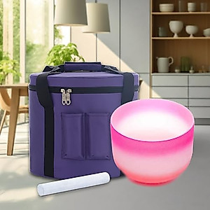 KVKA 10 Inch F Note Heart Chakra Rainbow Quartz Frosted Crystal Singing Bowl with Carrying Case for Sound Healing Yoga Bath