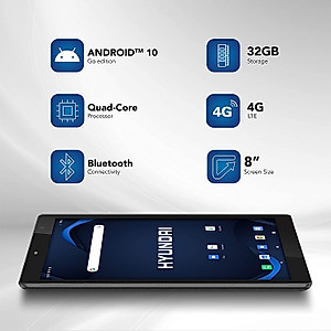 Hyundai HyTab Plus Tablet 8LB1 8" FHD Android Tablet IPS Display, Quad-Core Processor, Camera, WiFi & LTE,32GB Storage,2GB RAM Android 10 Go Edition - Black