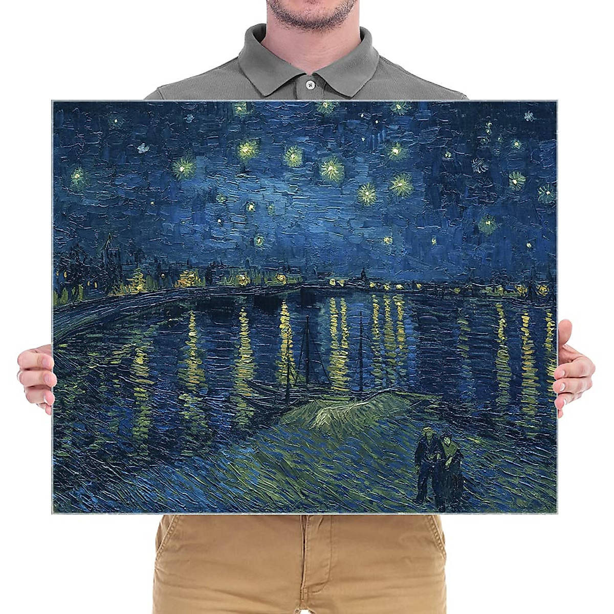 Wieco Art Starry Night Over the Rhone by Van Gogh Classic Oil Paintings Reproduction Modern Seascape Giclee Canvas Prints Artwork on Canvas Wall Art Ready to Hang for Living Room Home Decorations